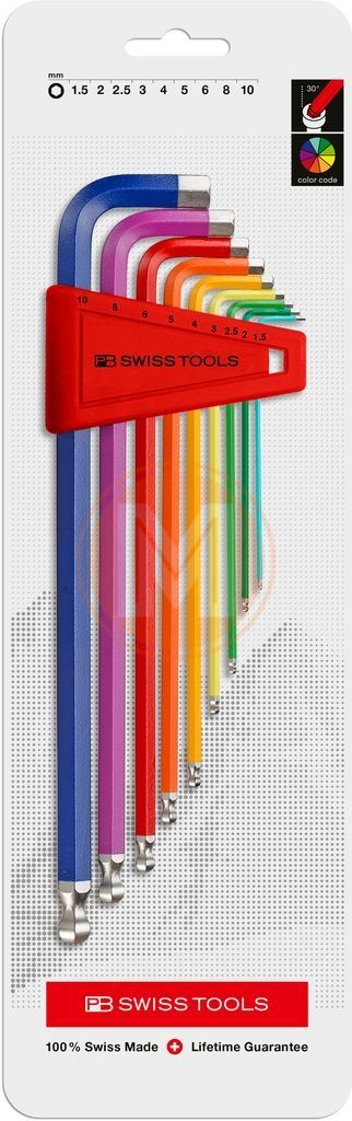 PB PB 212.LH-10 RB CN (23520) Kogelkop-inbussleutelset lang 30° rainbow, incl verpakking ...